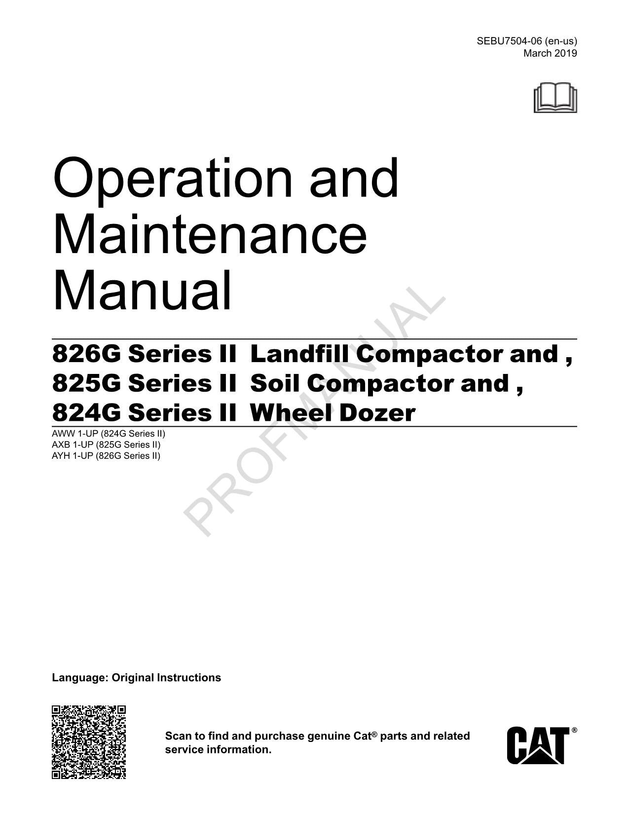 Caterpillar 825G Series II Soil Compactor Wheel Dozer Operators Manual ...